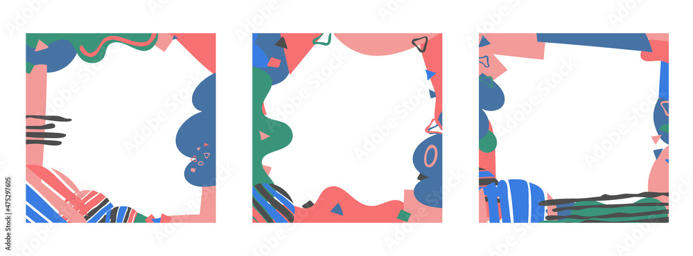 Abstract frame set. Square template. Smooth organic colored doodle ...