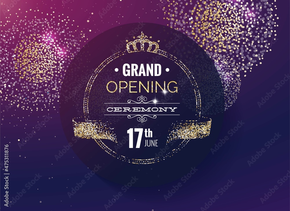Grand opening background with fireworks and lights. Vector festive ...
