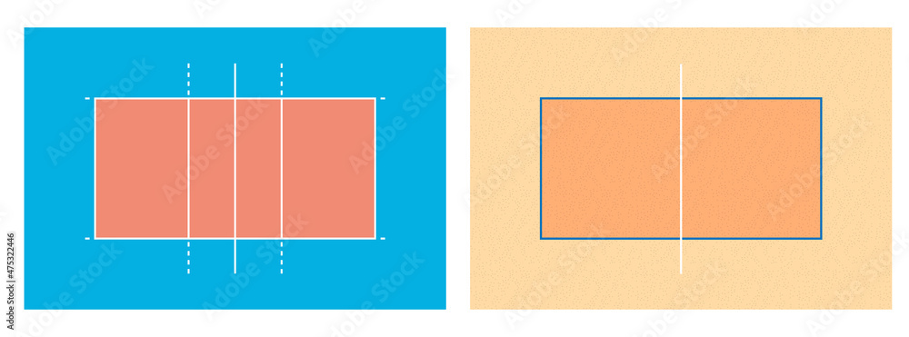 classic and beach VOLLEYBALL sports field markings with lines. Outline ...