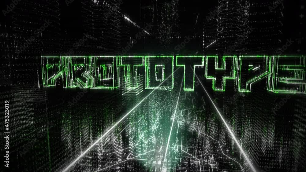Word Prototype Created By Drawing Neon Dots In 3d Graphics. Digital ...