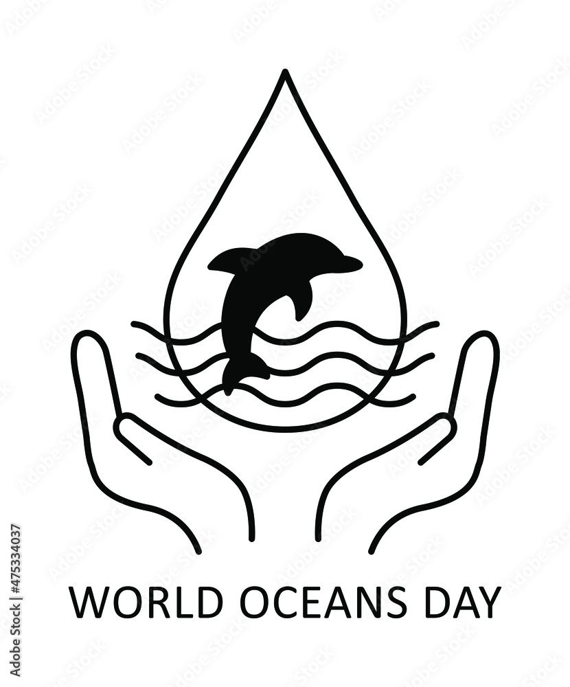 World oceans day flat line icon. The celebration dedicated to help ...