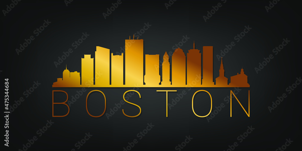 Boston, MA, USA Gold Skyline City Silhouette Vector. Golden Design ...