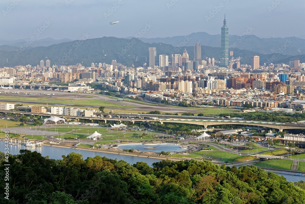 Aerial panorama of Taipei Downtown, capital city of Taiwan, with view ...