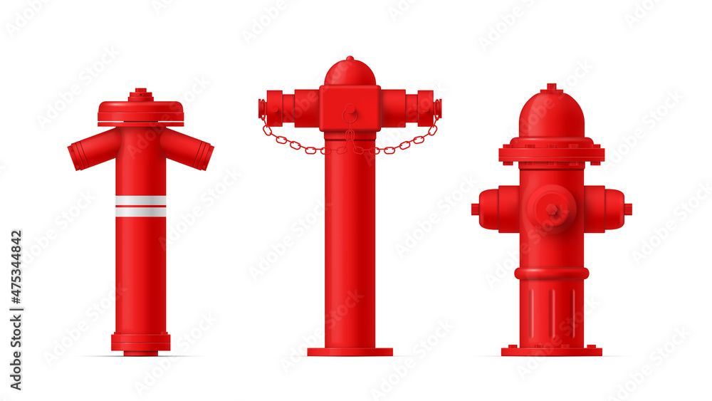 Realistic red fire hydrants set vector illustration. Collection active ...