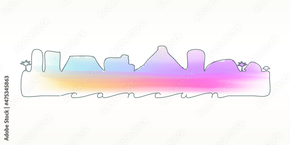 Cancún, Quintana Roo, Mexico Skyline Watercolor City Illustration ...