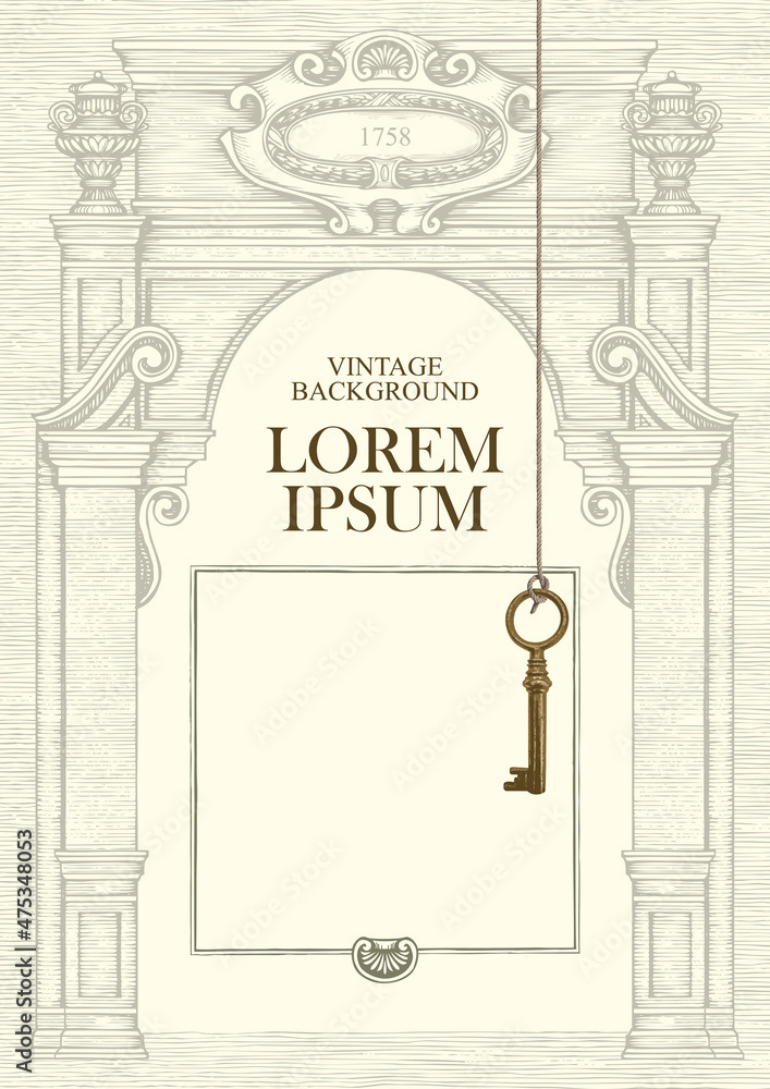 Vector background with a beautiful old key hanging on string and a ...
