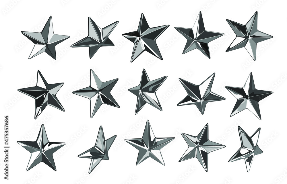 Vector star studs set of 15 different elements illustration from 3d ...