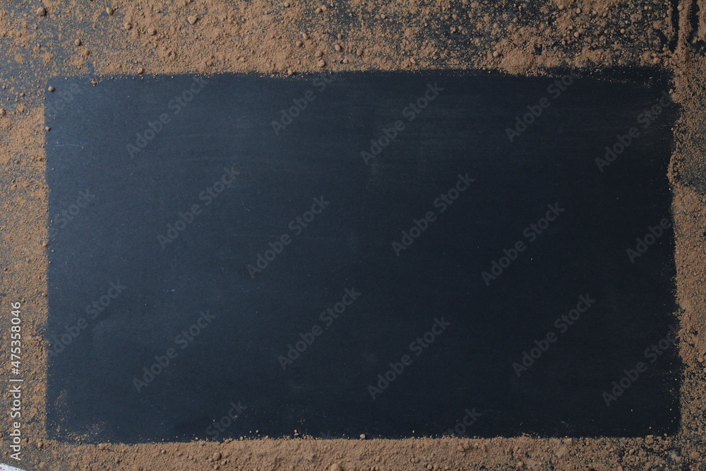 Culinary food background black square rectangle on brown cocoa ...