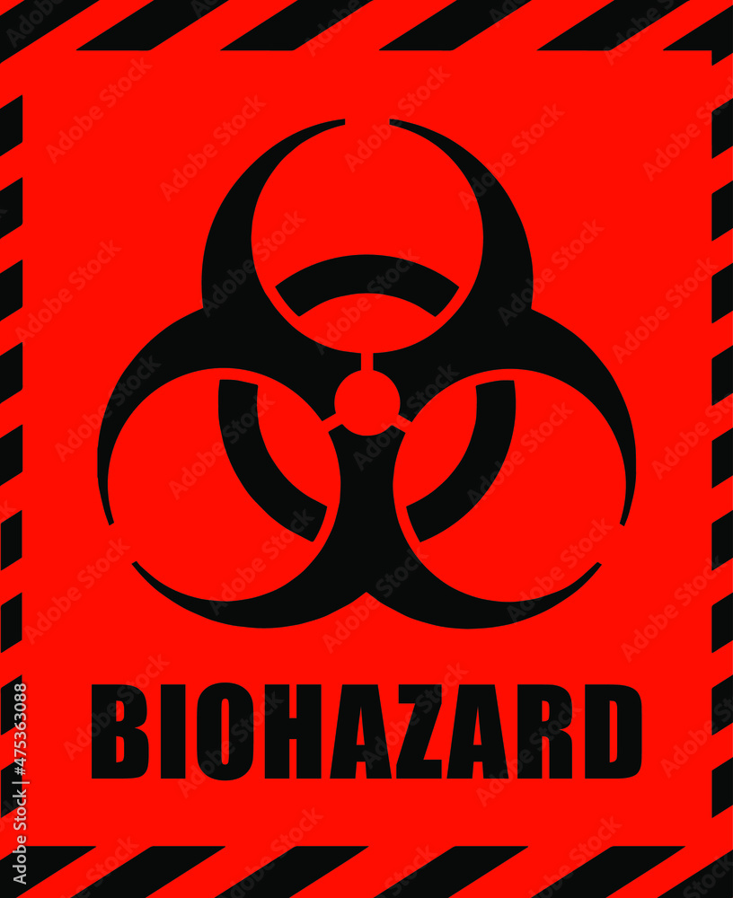 Biohazard illustration label. Infected Specimen, black and red danger ...