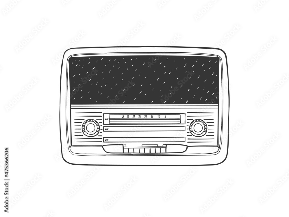 Radio receiver. Retro hand-drawn radio receiver. Illustration in sketch ...