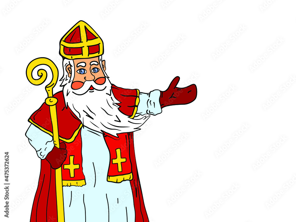 Saint Nicholas isolated on white background, vector illustration. The ...