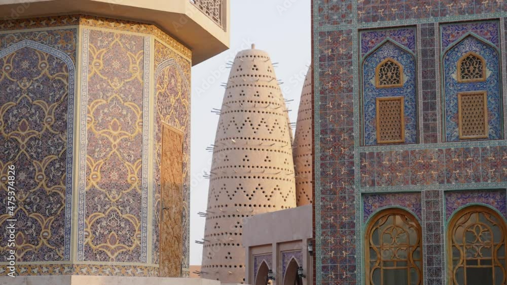 Blue mosque of Katara village made of colorful mosaic in Doha Qatar ...