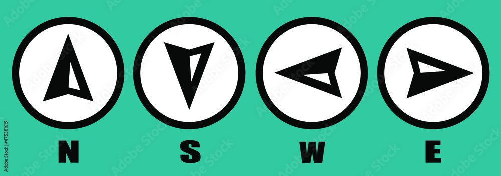 Vector compass icons of north, south, east and west direction. Map ...