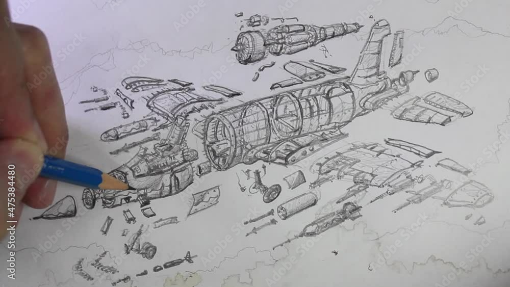 Cutaway drawing plane in detail of jet engine. vídeo do Stock | Adobe Stock