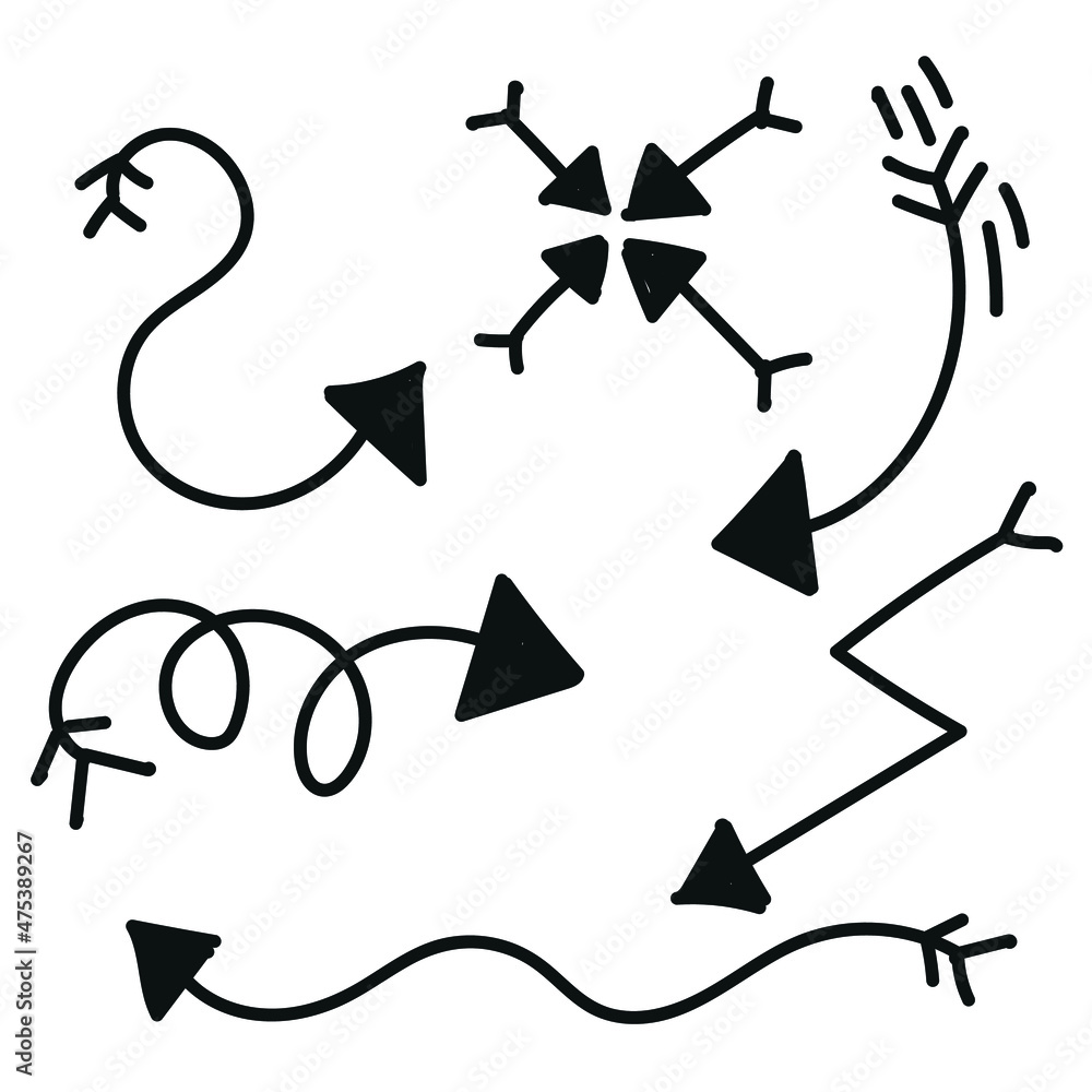 Hand drawn vector line arrow signs. Vector arrow signs pointing in all ...