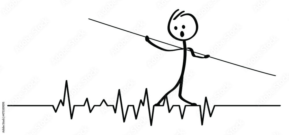 Stickman walk on heartbeat line. Stick figure man walking on a thin ...