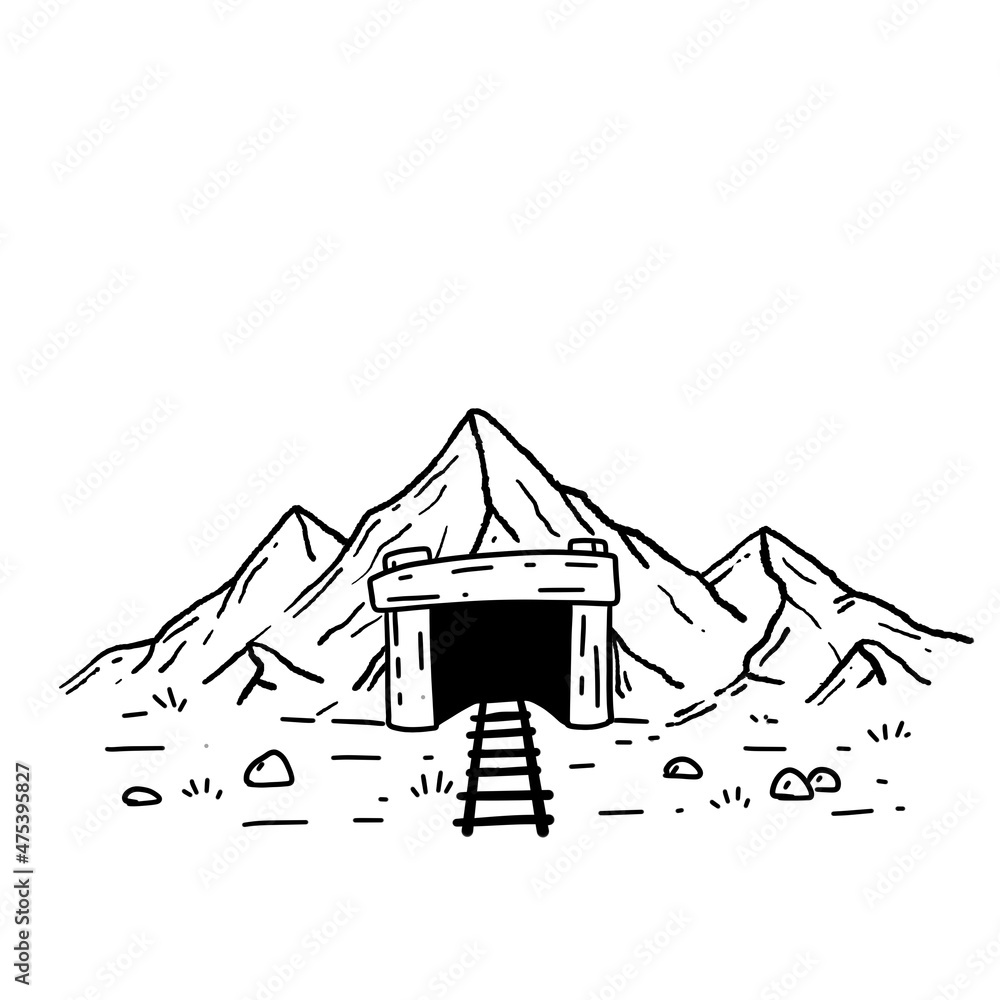 Mine in mountains. Entrance to old tunnel. Mining of gold and minerals ...