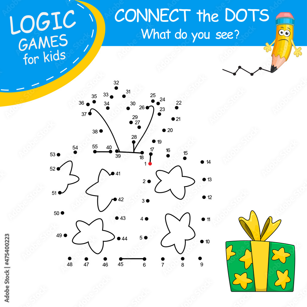 Gift Box. Connect the dots by numbers to draw the christmas or birthday ...