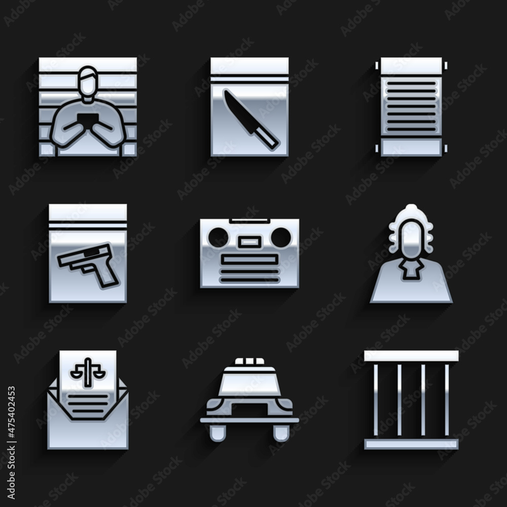 Set Retro audio cassette tape, Police car and flasher, Prison window ...