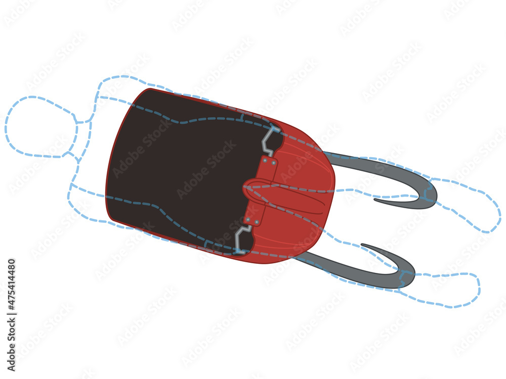 luge sport, aerial view of red sled with outline of luger for position ...