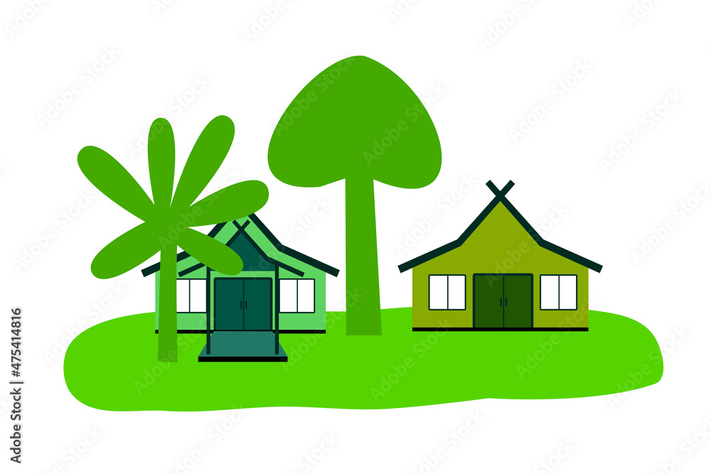Sundanese traditional houses exterior vector illustration front view ...