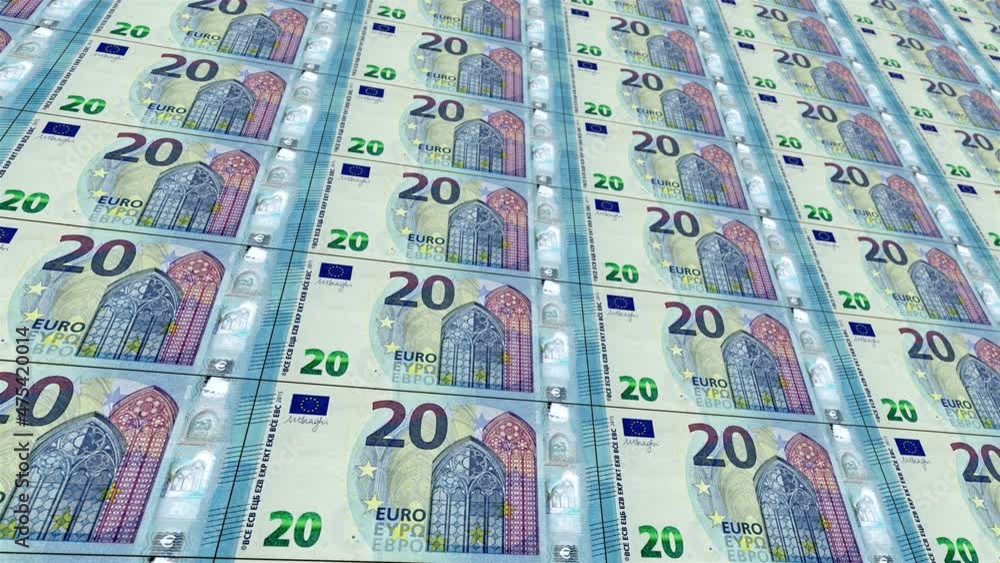 New 20 Euro Banknote. Horizontal. It's Moving to the Right. Looped ...