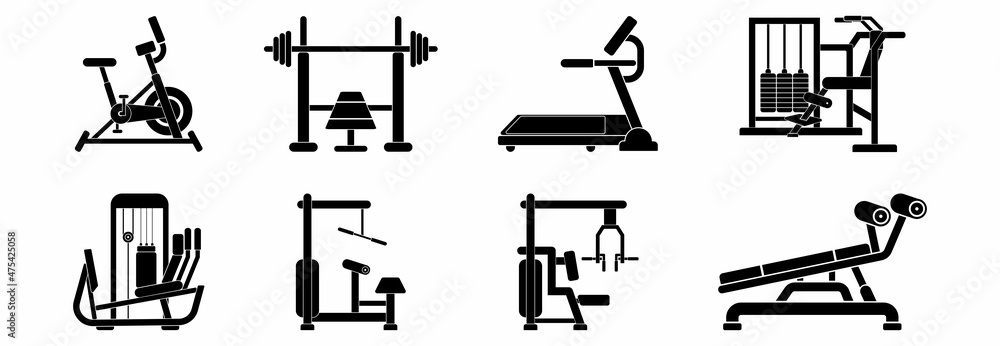 Gym equipment icon set, Gym equipment vector set sign symbol Stock ...