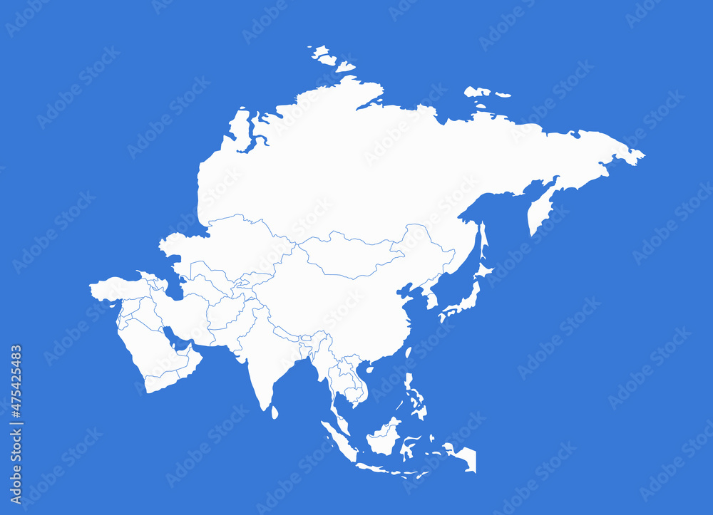 Asia map, separate states, blue background, blank Stock Illustration ...