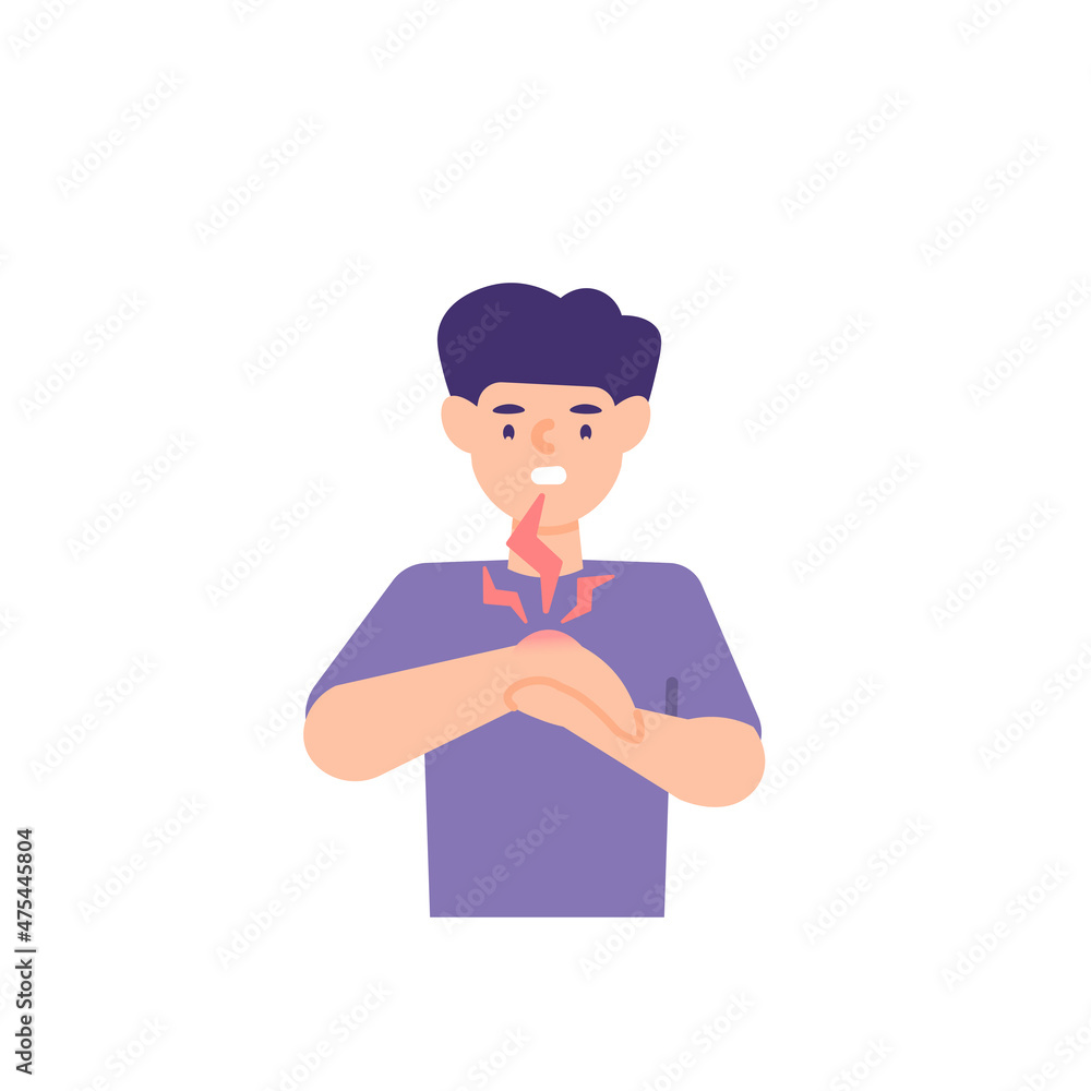 illustration of a person holding his right wrist due to swelling and ...