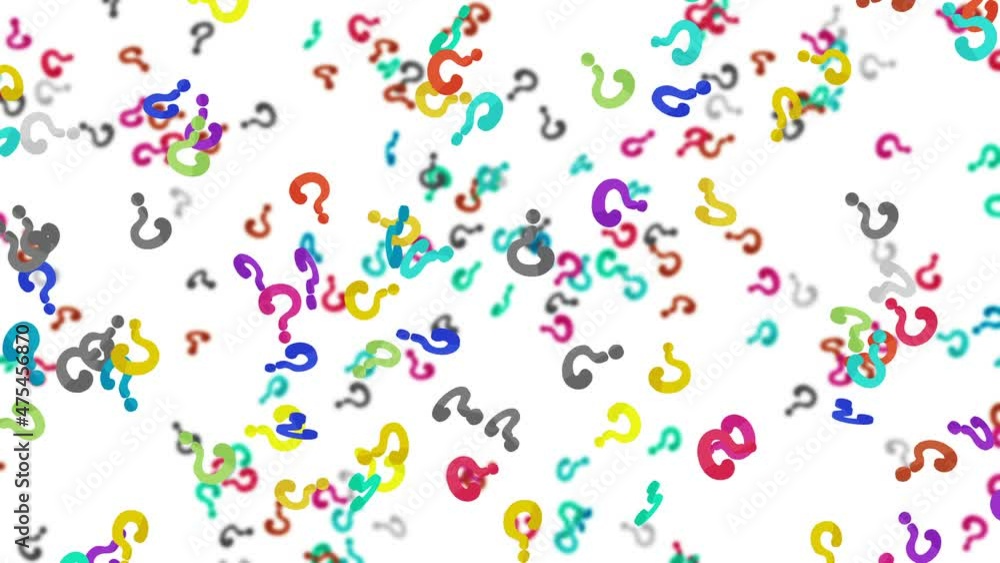 Many colorful question marks floating in air on white background ...