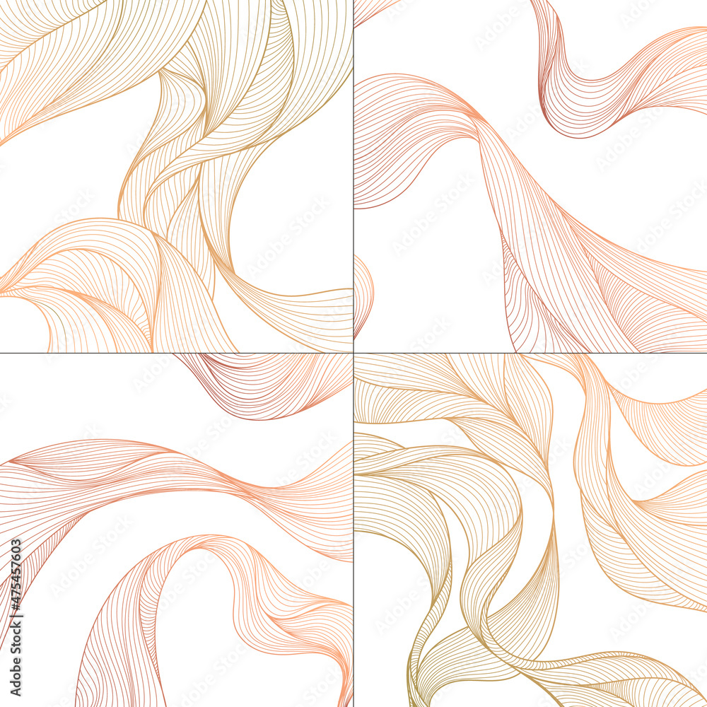 Vector abstract luxury golden background set, wavy line art aquare ...