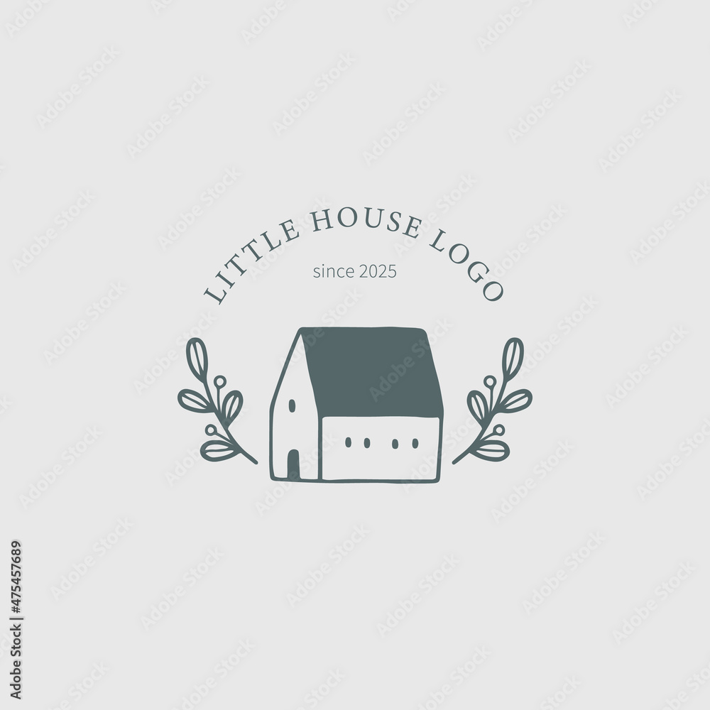 Logo design with hand drawn little house and branches Stock Vector ...