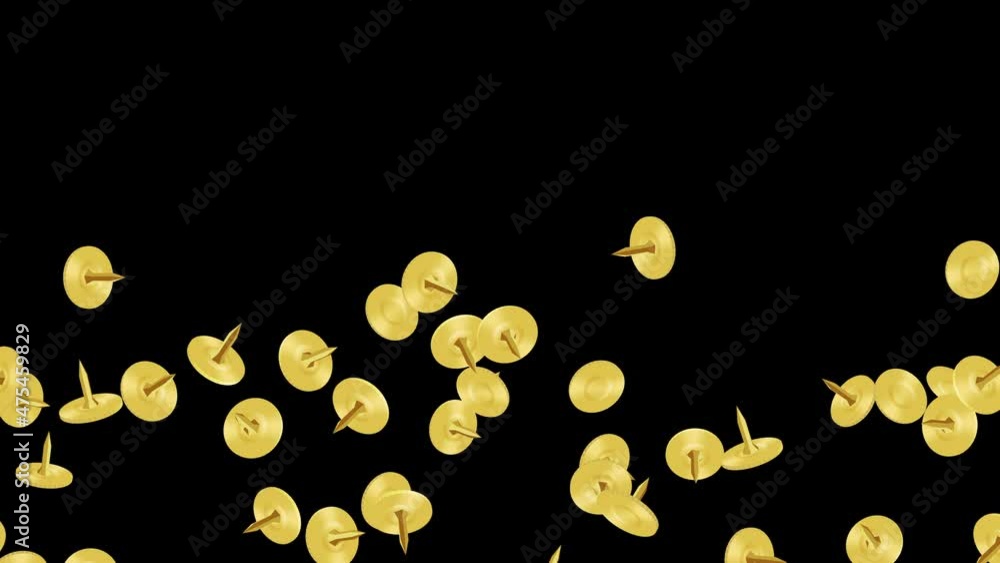 Golden pushpin floating in air on black background. Gold thumbtacks ...