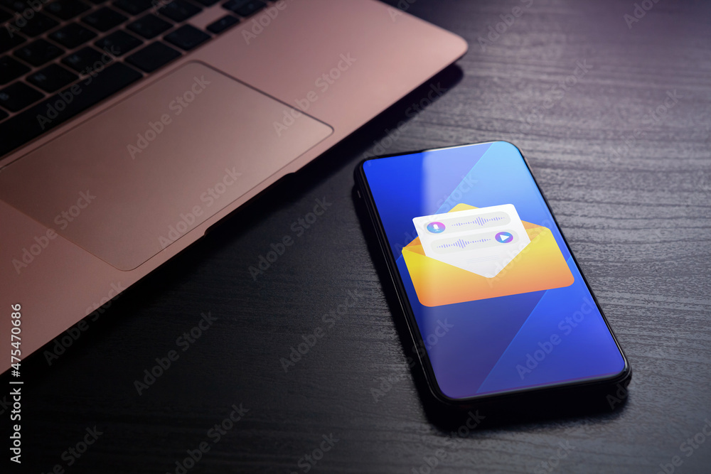 Voicemail concept. Push Notification with voice email message. Mail ...