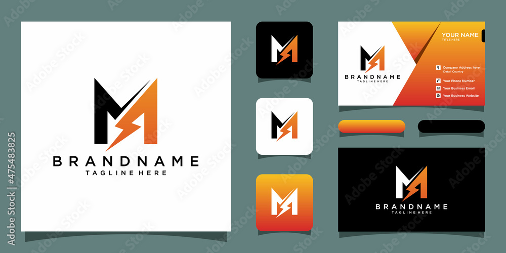 Initial letter M icon logo design template with lightning with business ...
