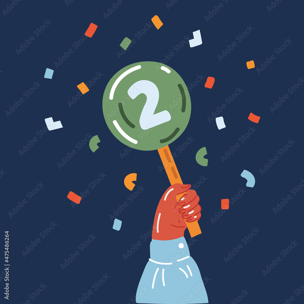 Cartoon vector illustration of hand hold scoring nameplate. Two point ...