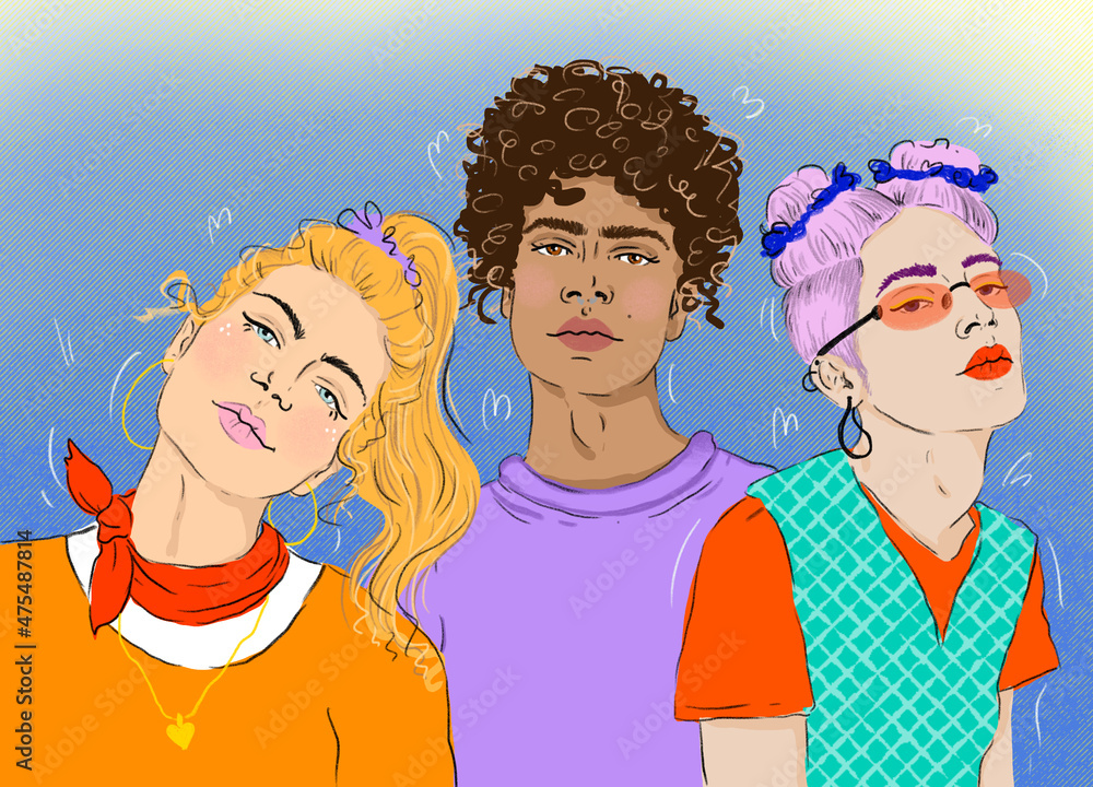 portrait of 3 people Stock Illustration | Adobe Stock