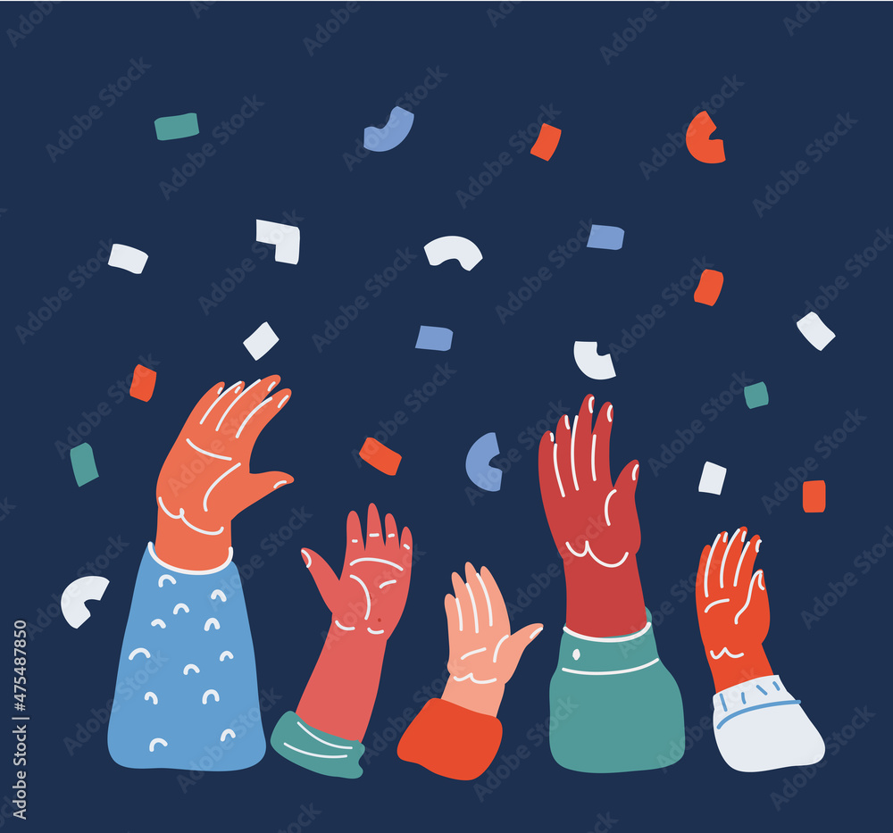 Cartoon vector illustration of people hands raised up and celebration ...