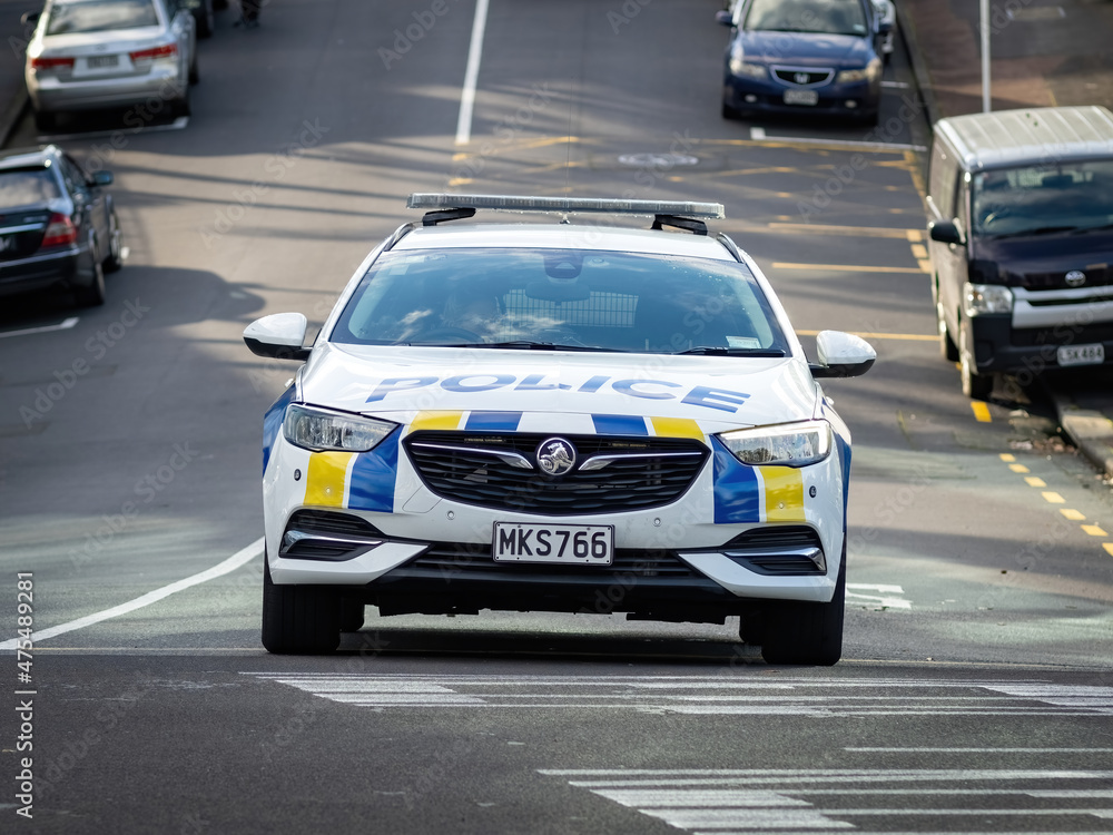 New Zealand Police Holden Commodore car. Front view. Auckland Stock ...