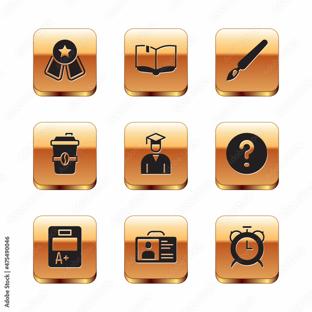 Set Medal with star, Exam sheet A plus grade, Identification badge ...