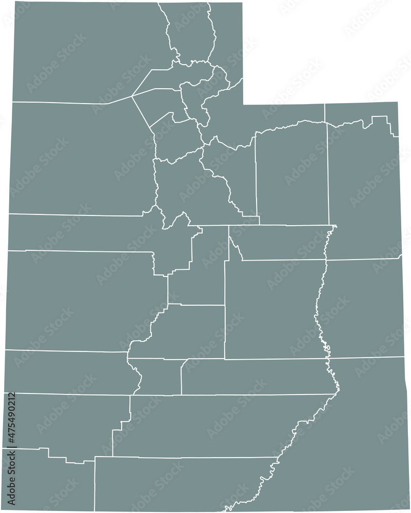 Gray vector administrative map of the Federal State of Utah, USA with ...