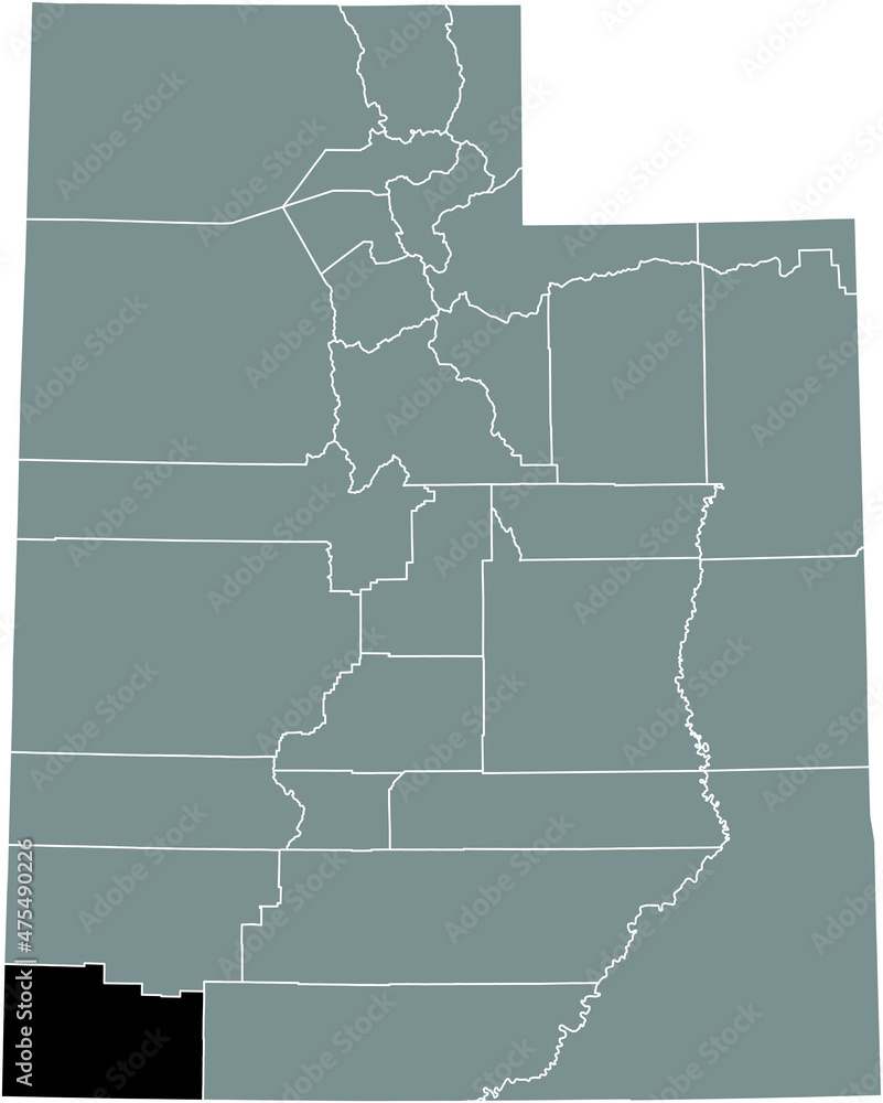 Black highlighted location map of the Washington County inside gray ...