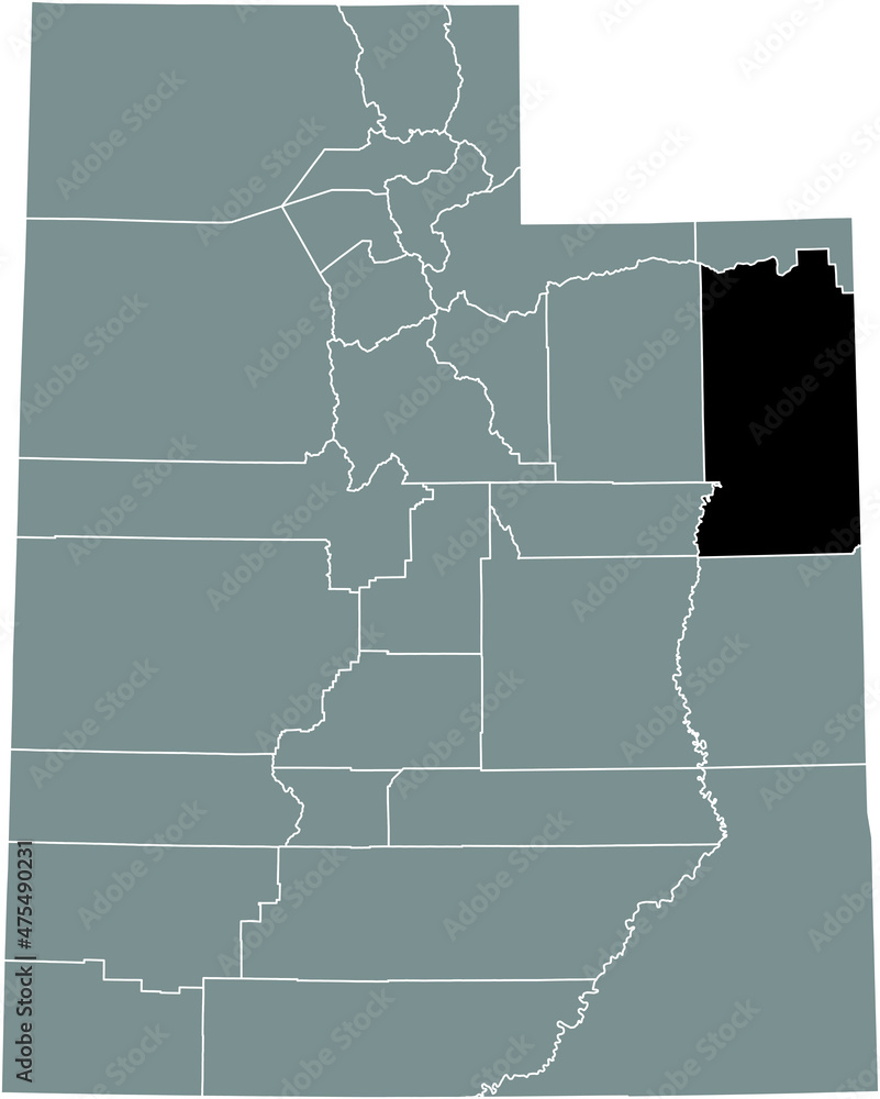 Black highlighted location map of the Uintah County inside gray ...