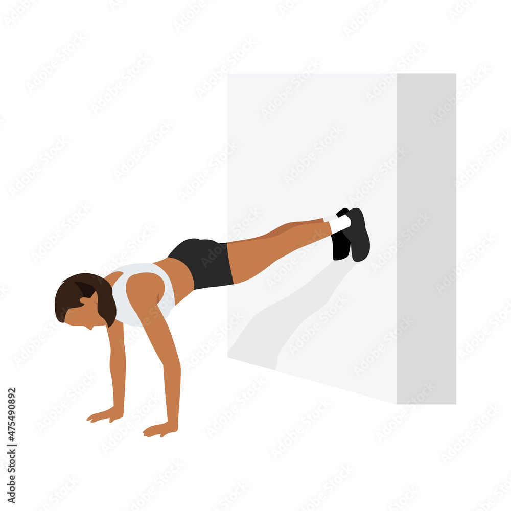 Woman doing Wall push ups exercise. Flat vector illustration isolated ...
