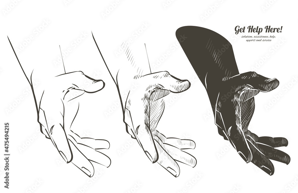 Helping hand concept. Gesture, sign of help and hope. Two hands taking ...