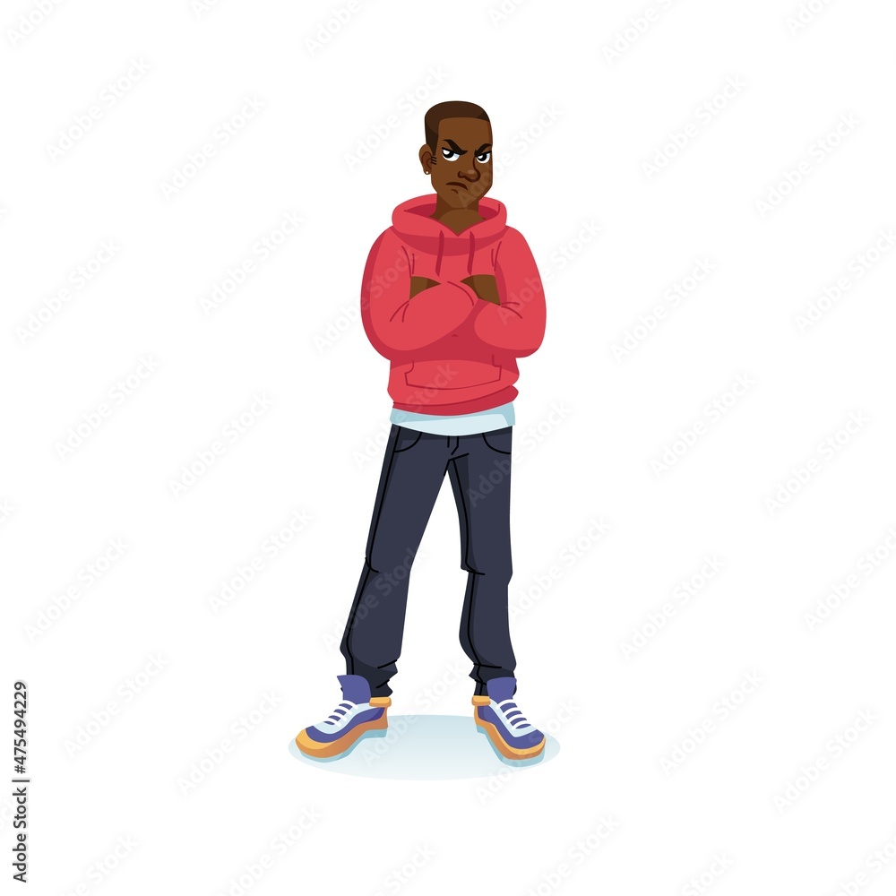 Vector cartoon flat black man character in unhappy mood-social ...