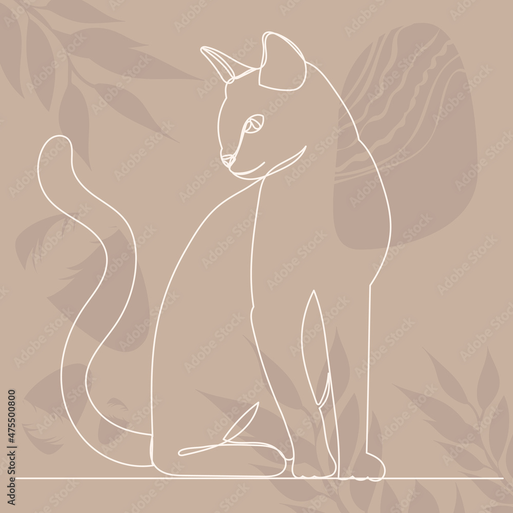 cat sitting line drawing, on an abstract background, vector Stock ...