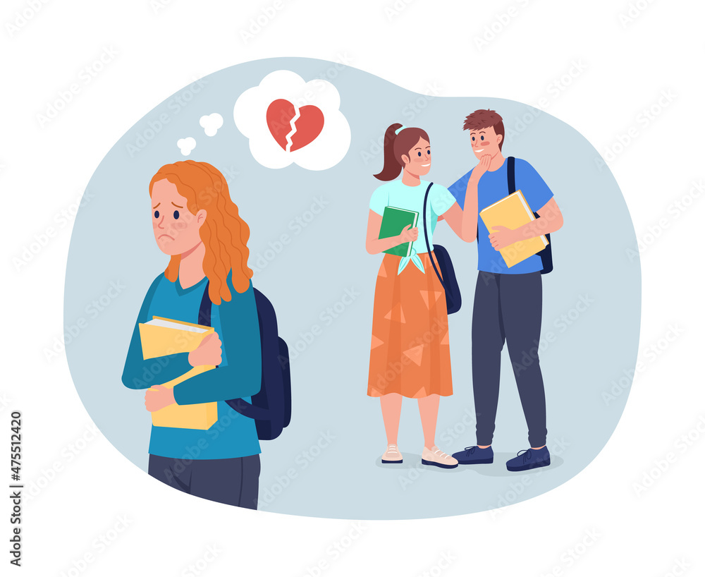 Teenage heartbreak 2D vector isolated illustration. Failed love ...