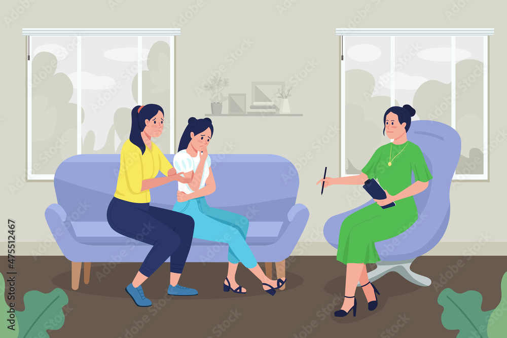 Therapy for teenager flat color vector illustration. Psychological ...