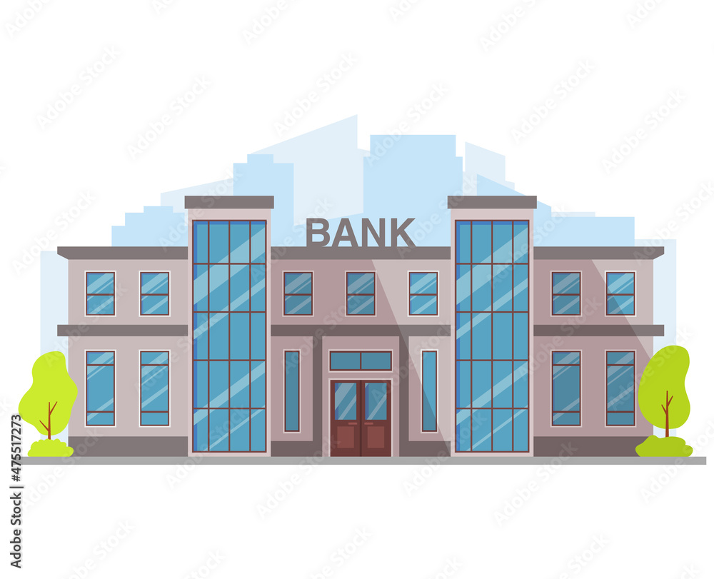 Cartoon bank building facade.Isolated on white background.Financial ...